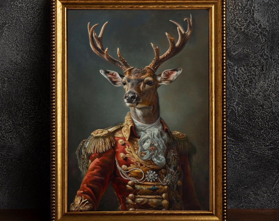 Deer Stag Fine Art Vintage Painting, Gothic, Wall Art Poster, Animal ...