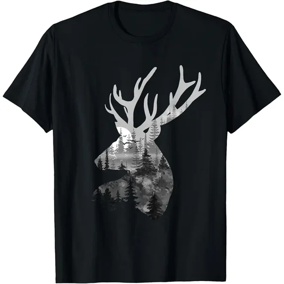 Deer Stag Head Forest Silhouette Graphic Short Sleeve T-Shirt - Walmart.com