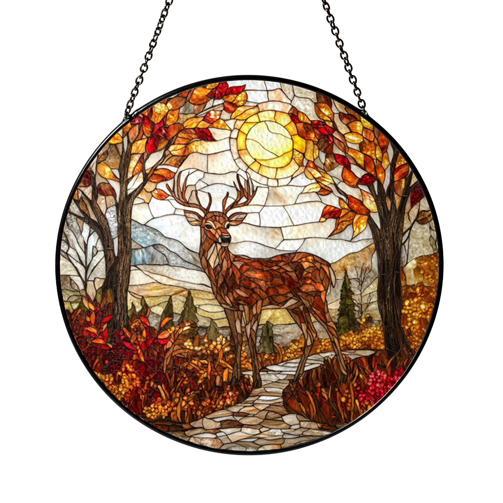 Deer Stained Glass Style Suncatcher, Autumn Forest Window Art for ...