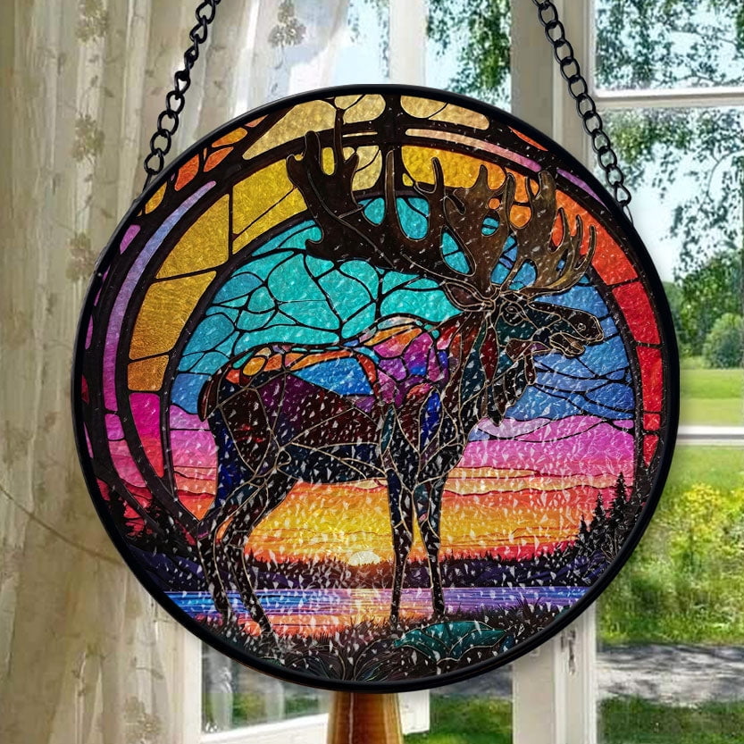 Deer Sunset Window Suncatcher Glass, Deer Lover Decor, Deer Window ...