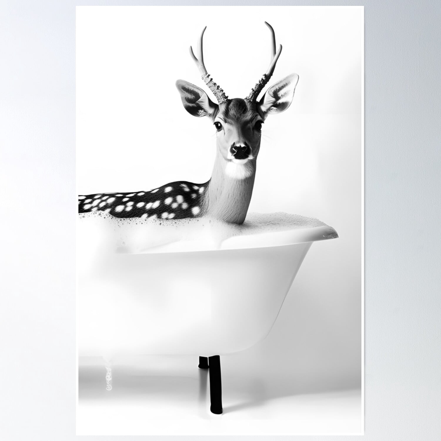 Deer Taking A Bath, Cute Bathroom Animals Poster Wall Art, Modern Wall ...