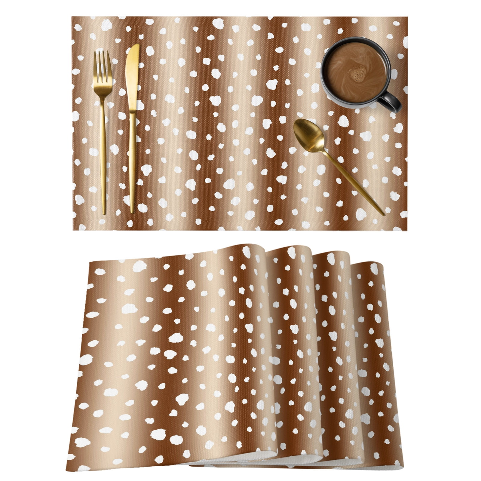 Deer Texture Cotton Linen Placemats Set of 6, Country Gradient Brown ...