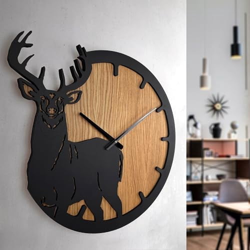 Deer Themed Wooden Wall Clock, Hunter Wall Art, Mountain Deer Wall ...