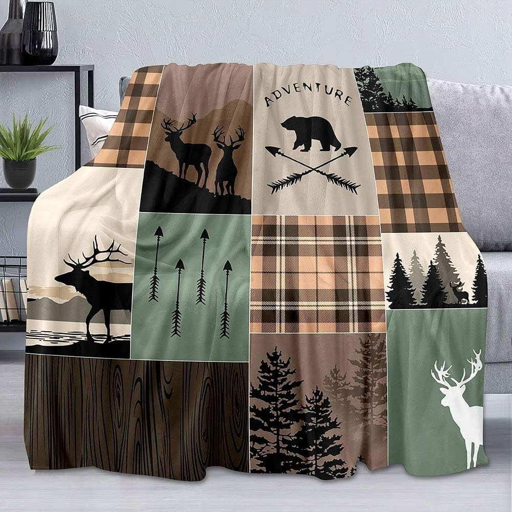 Deer Throw Blanket, Black Bear Forest Hunting Cabin Lodge Rustic ...