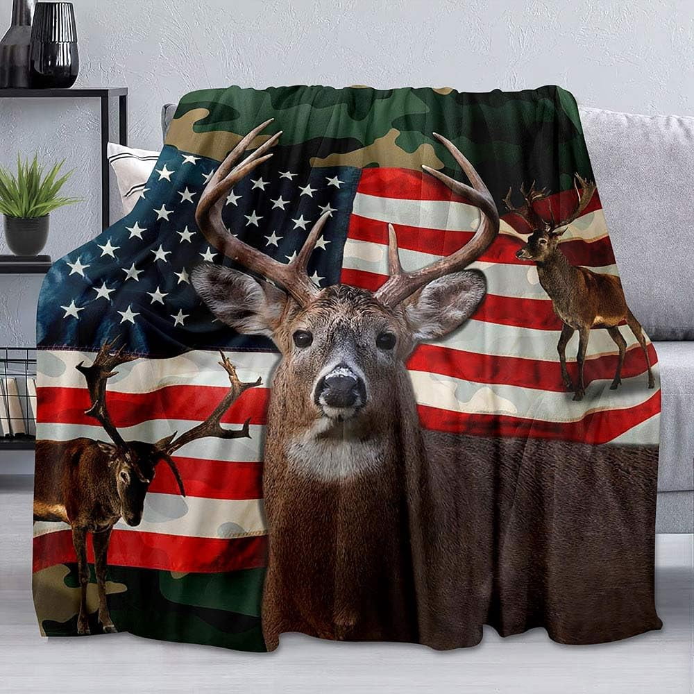 Deer Throw Blanket, Camo Camouflage Elk Moose Woodland Animals Hunting ...
