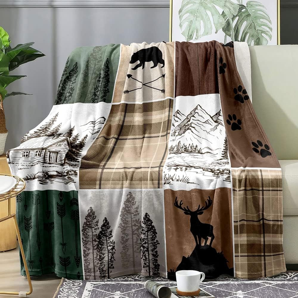 Deer Throw Blanket, Moose Black Bear Blanket, Hunting Lodge Cabin ...