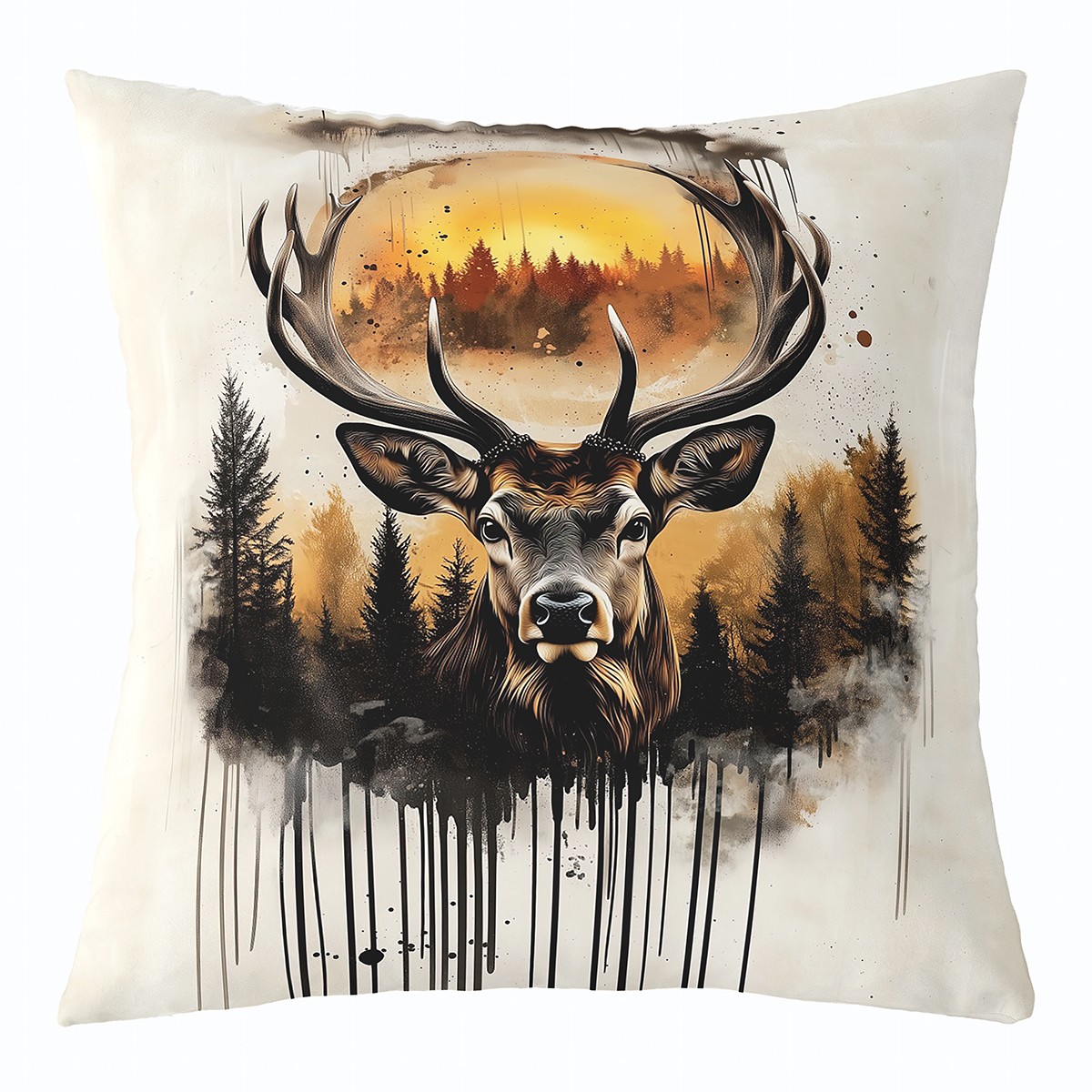 Deer Throw Pillow Cover,Pine Tree Jungle Mountain Cushion Covers ...