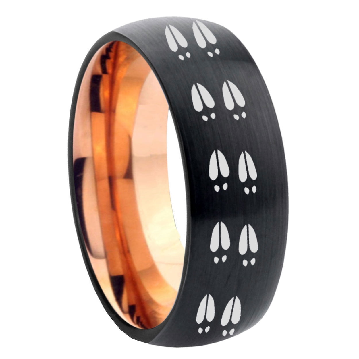 Deer Tracks 8MM Dome Black And Rose Gold Tungsten Wedding Ring ...