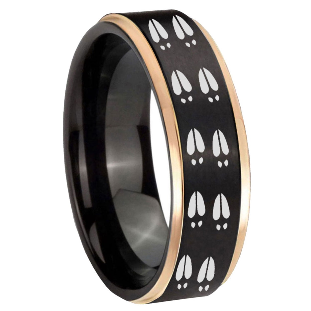 Deer Tracks 8MM Step Edge Black And Rose Gold Tungsten Men Ring ...