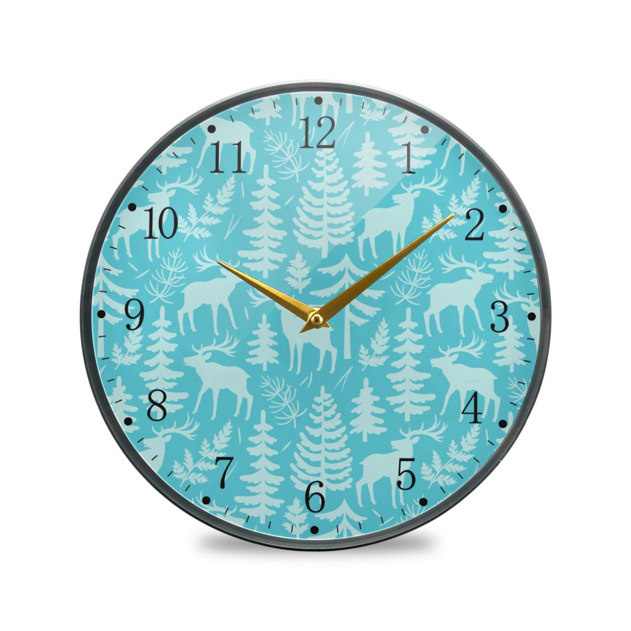 Deer Trees and Branches Acrylic Wall Clocks Quiet Round Clock Battery ...