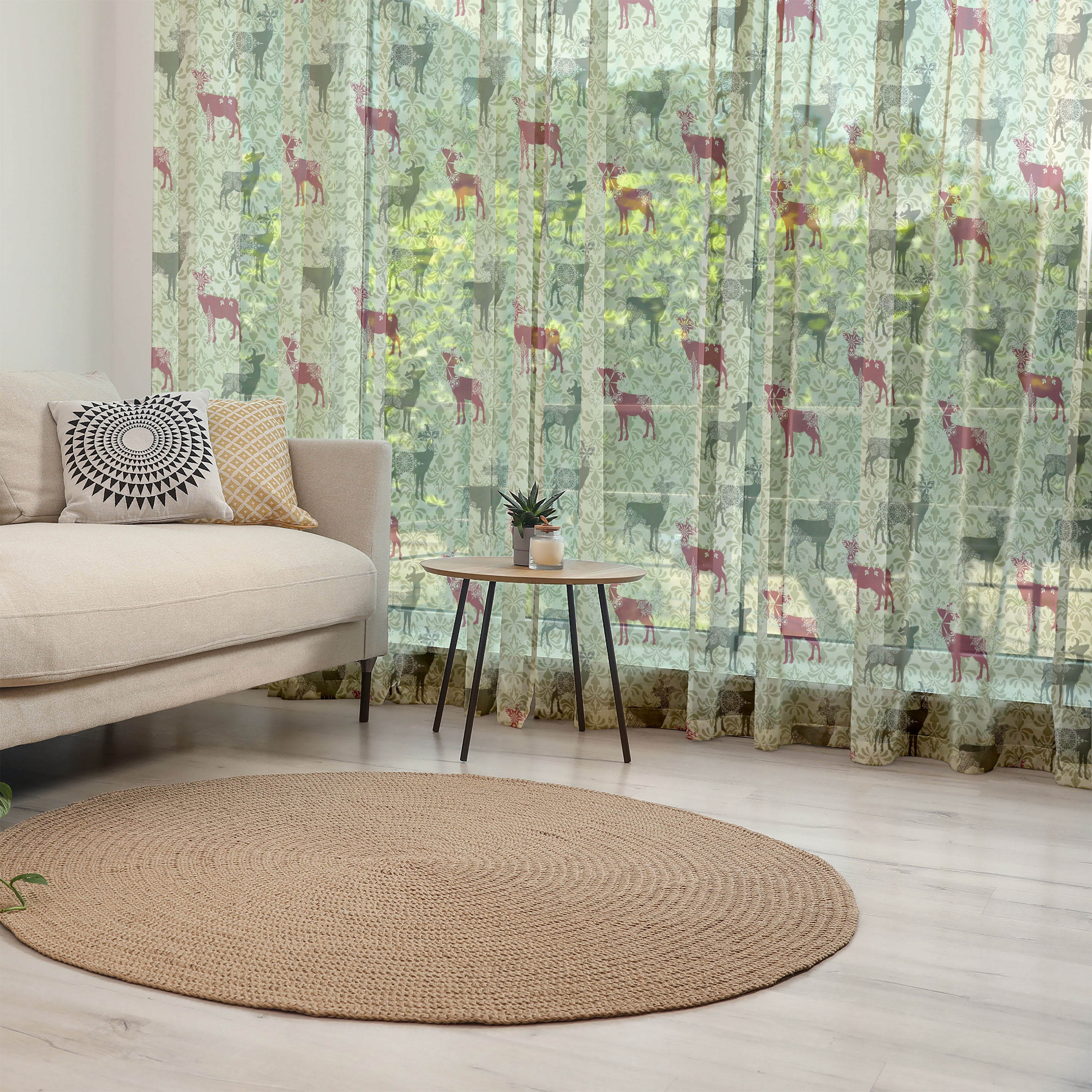 Deer Tulle Curtains with Rod Pocket, Damask Pattern and Ornate ...