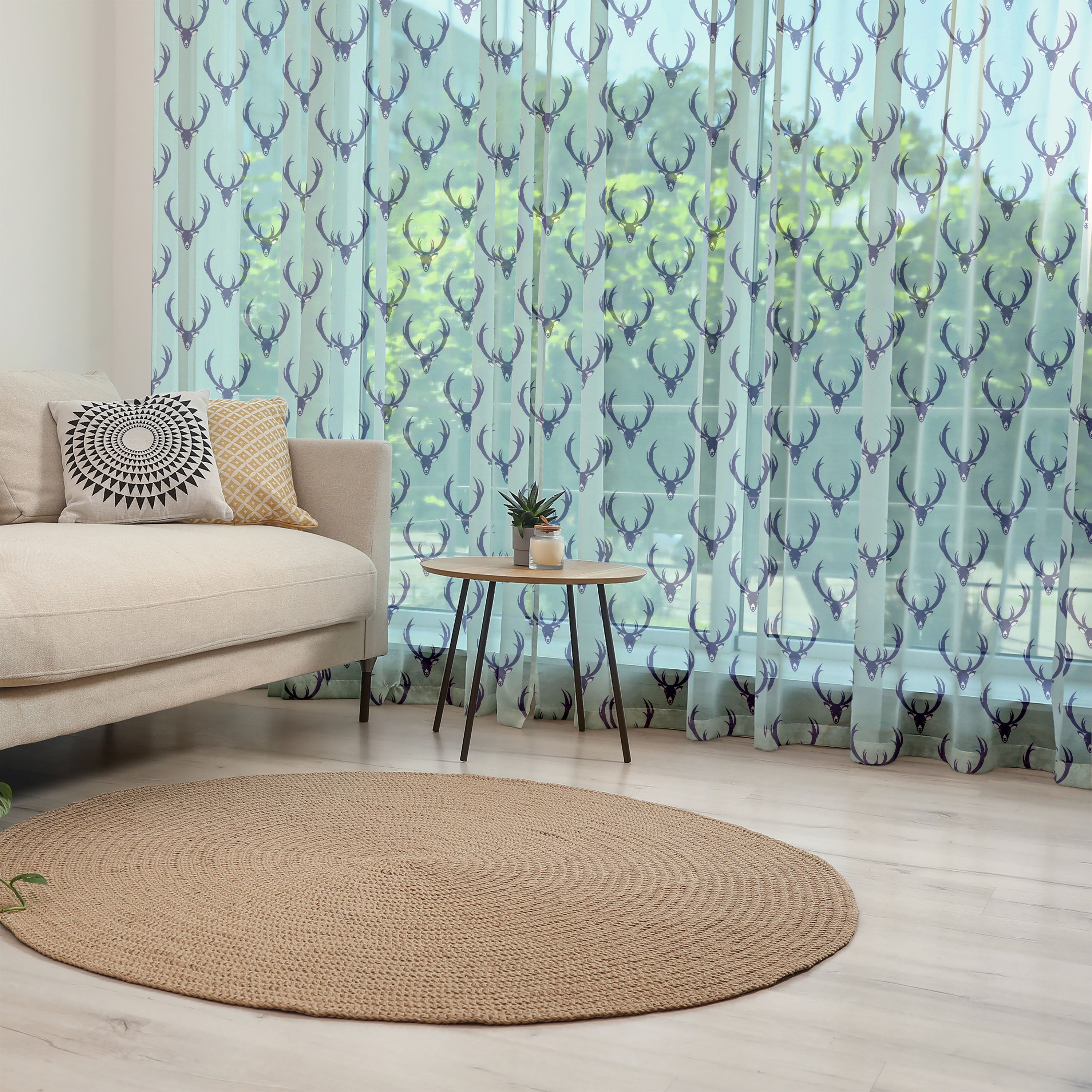 Deer Tulle Curtains with Rod Pocket, Jungle Creature Heads with Antlers ...