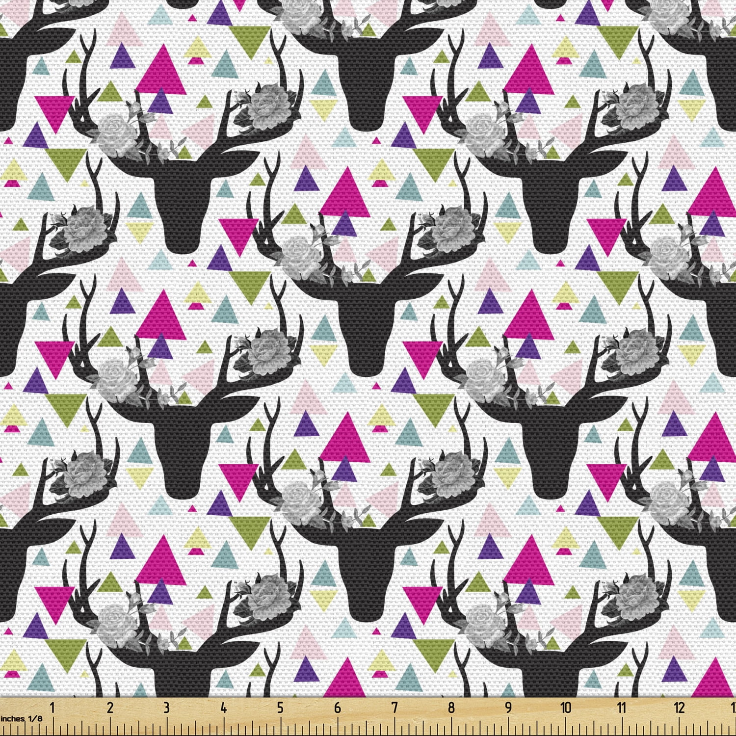 Ambesonne Deer Fabric by the Yard Upholstery, Animal Head with Antlers ...