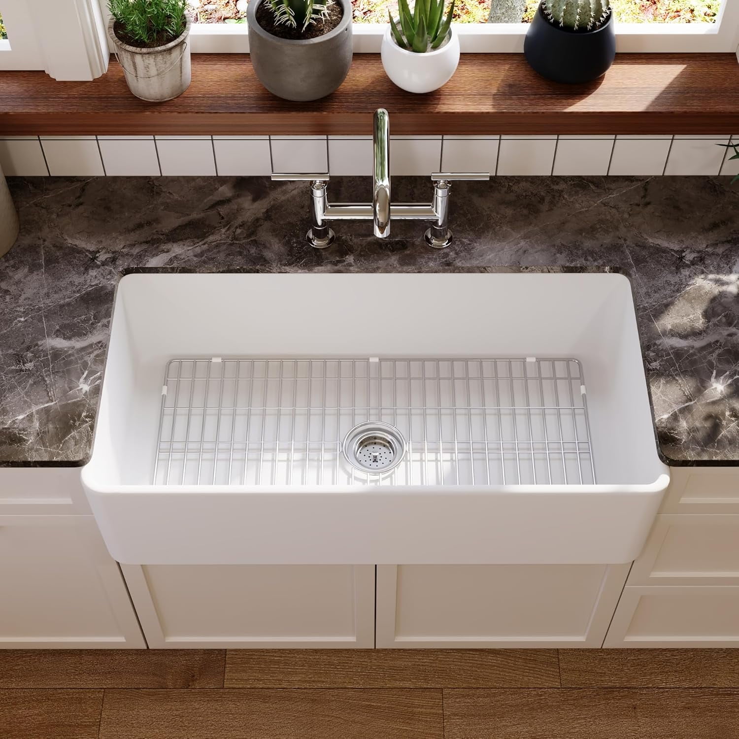 Deer Valley 36 Inch Farmhouse Kitchen Sink, Fireclay White Undermount ...