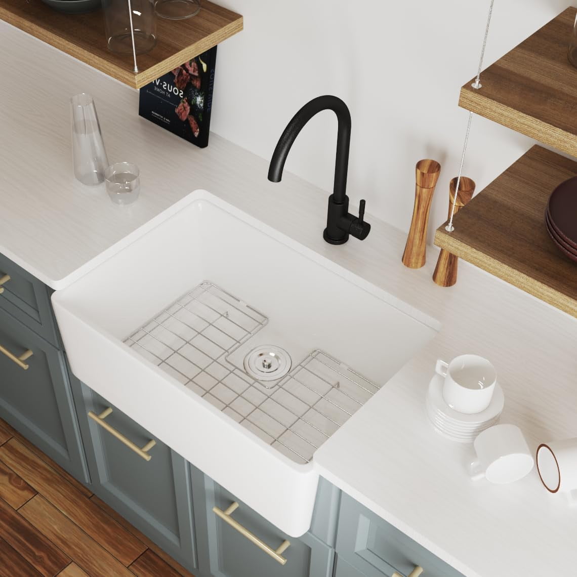 Deer Valley Fireclay Farmhouse Sink 24 Inch, White Undermount Kitchen ...