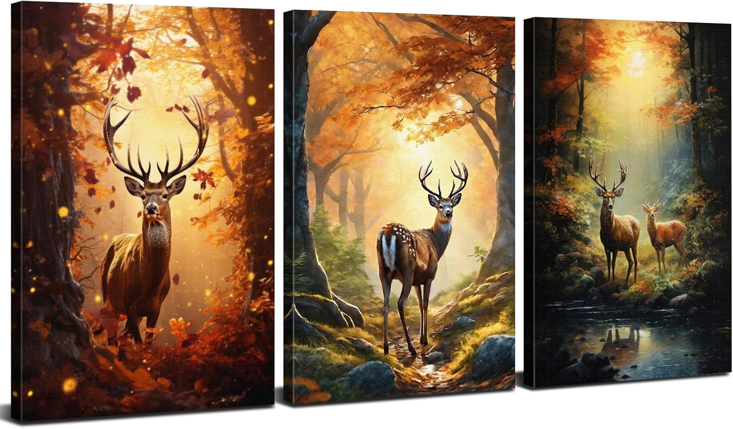 Deer Wall Art Fall Forest Wall Decor Autumn Nature Landscape Canvas ...
