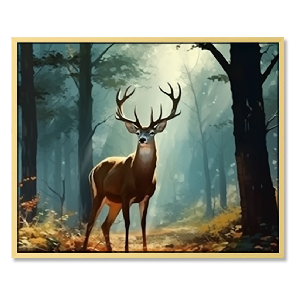 Deer Wall Art Framed Deer in Forest Pictures Canvas Wall Art Home Decor ...