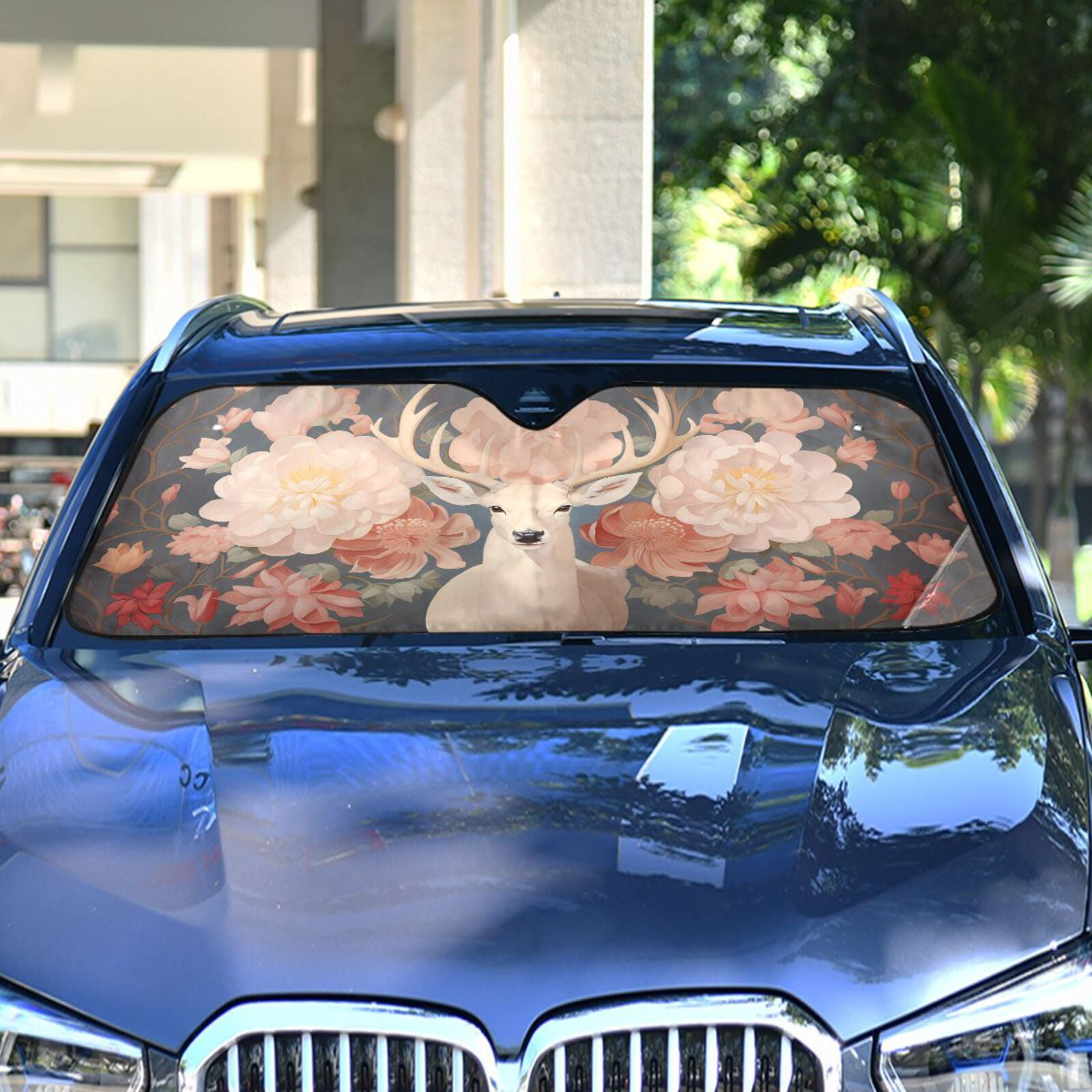 Deer White Flowers Automotive Front Car Windshield Sun Shade Reflector ...