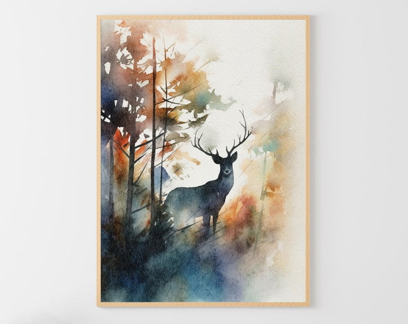 Deer Wild Animal Art Poster Woodland Forest Artwork Animal Poster ...