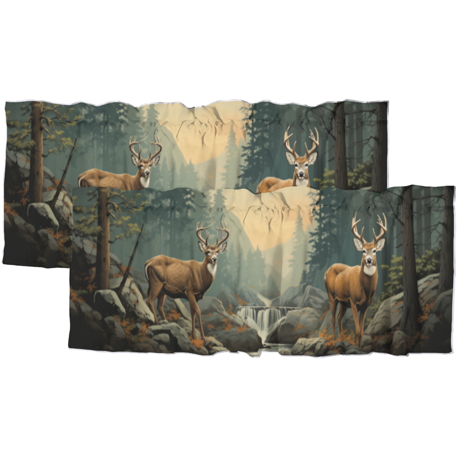 Deer Window Curtain Valances Nature Forest Wildlife Animal Elk Woodland ...