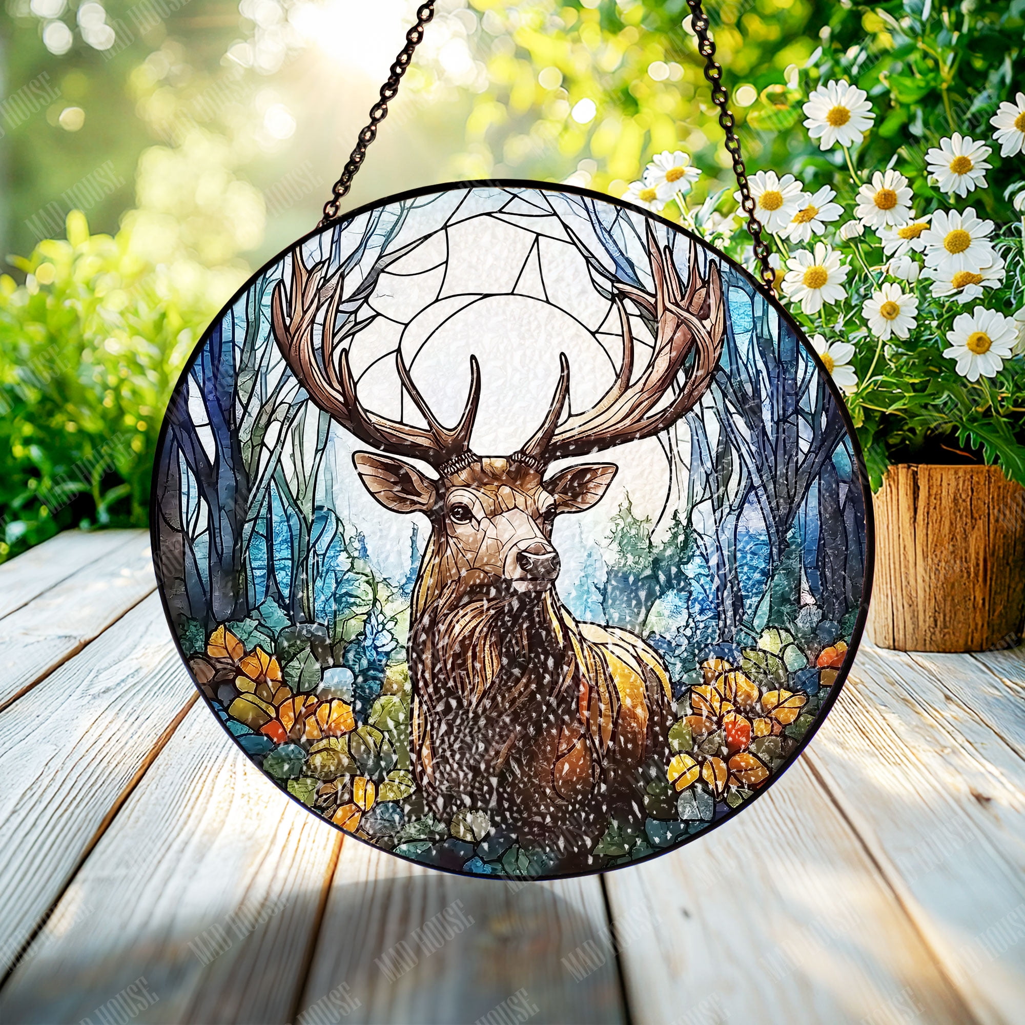 Deer Window Hanging Glass, Stained Glass Car Decoration, Gift for Dad ...