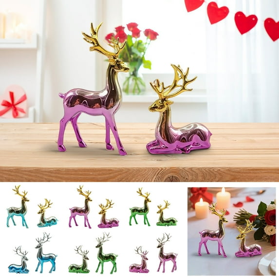 Deer Wine Cabinet Ornaments, Colorful Couple Deer Figurines for Home ...