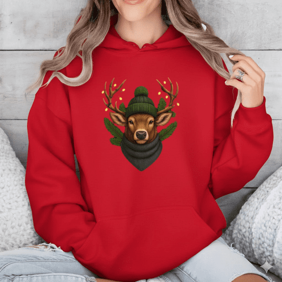 Deer With Lights Festive Reindeer Winter Cheer Cozy Hoodie Shirt, up to ...