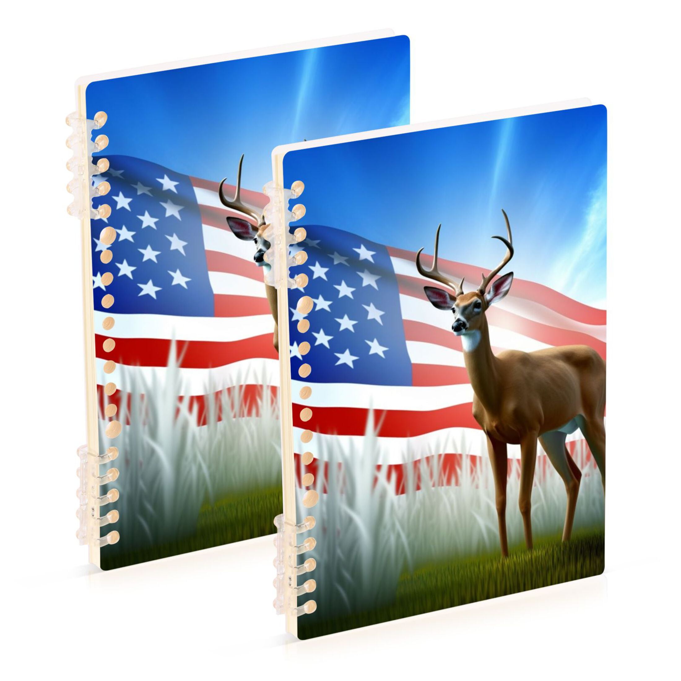Deer and American Flag 2 Pcs Spiral Notebooks 60 Sheets 120 Pages A5 ...