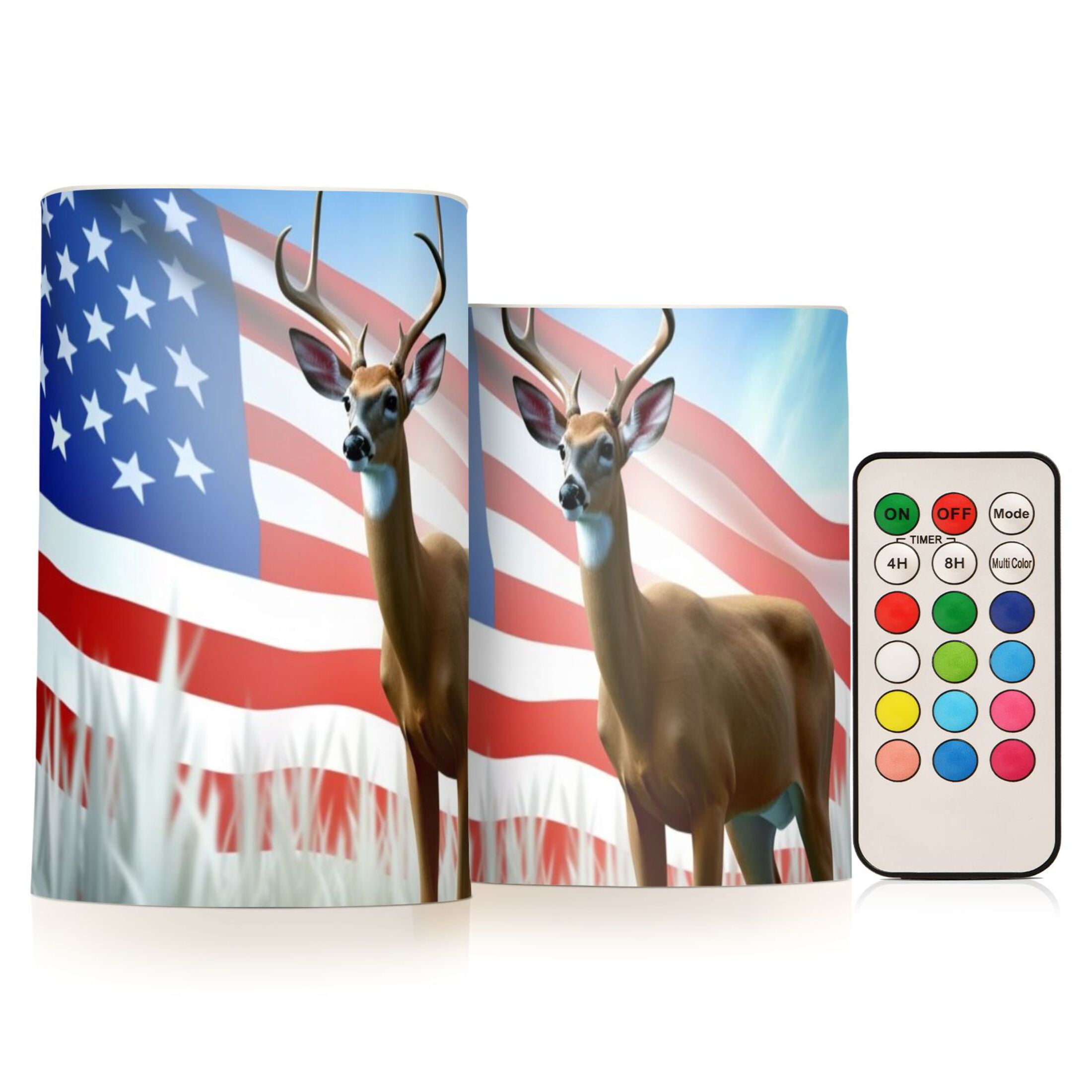 Deer and American Flag Flameless Candles with Remote Timer LED Battery ...