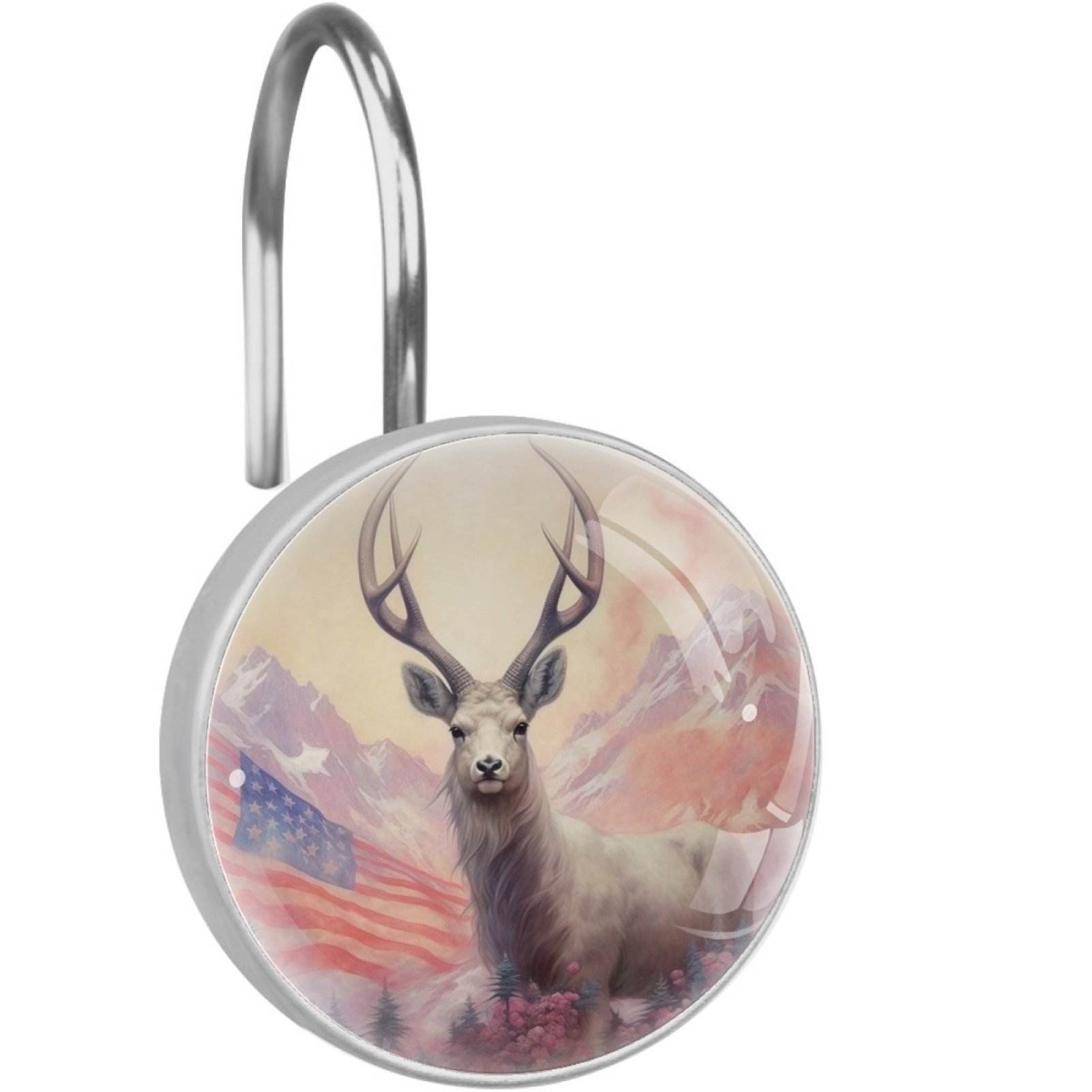 Deer and American Flag Shower Curtain Hooks （Set of 12） for Home Hotel ...