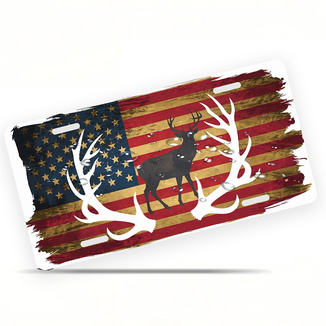 Deer and Antlers on US Flag Funny Personalized License Plate Rust-proof ...