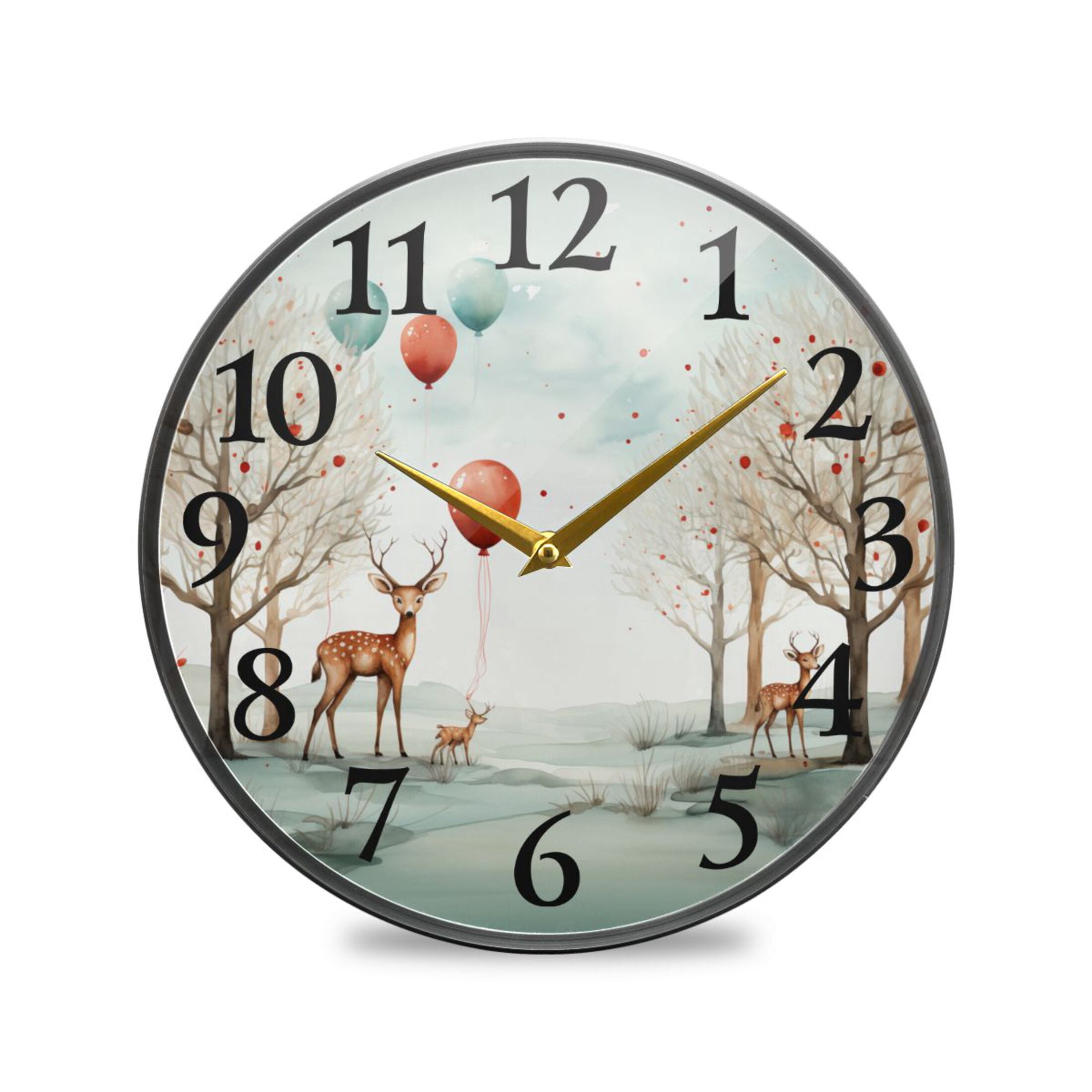Deer and Ballons Wall Clocks Battery Operated 11.9 Inch Round Clock ...