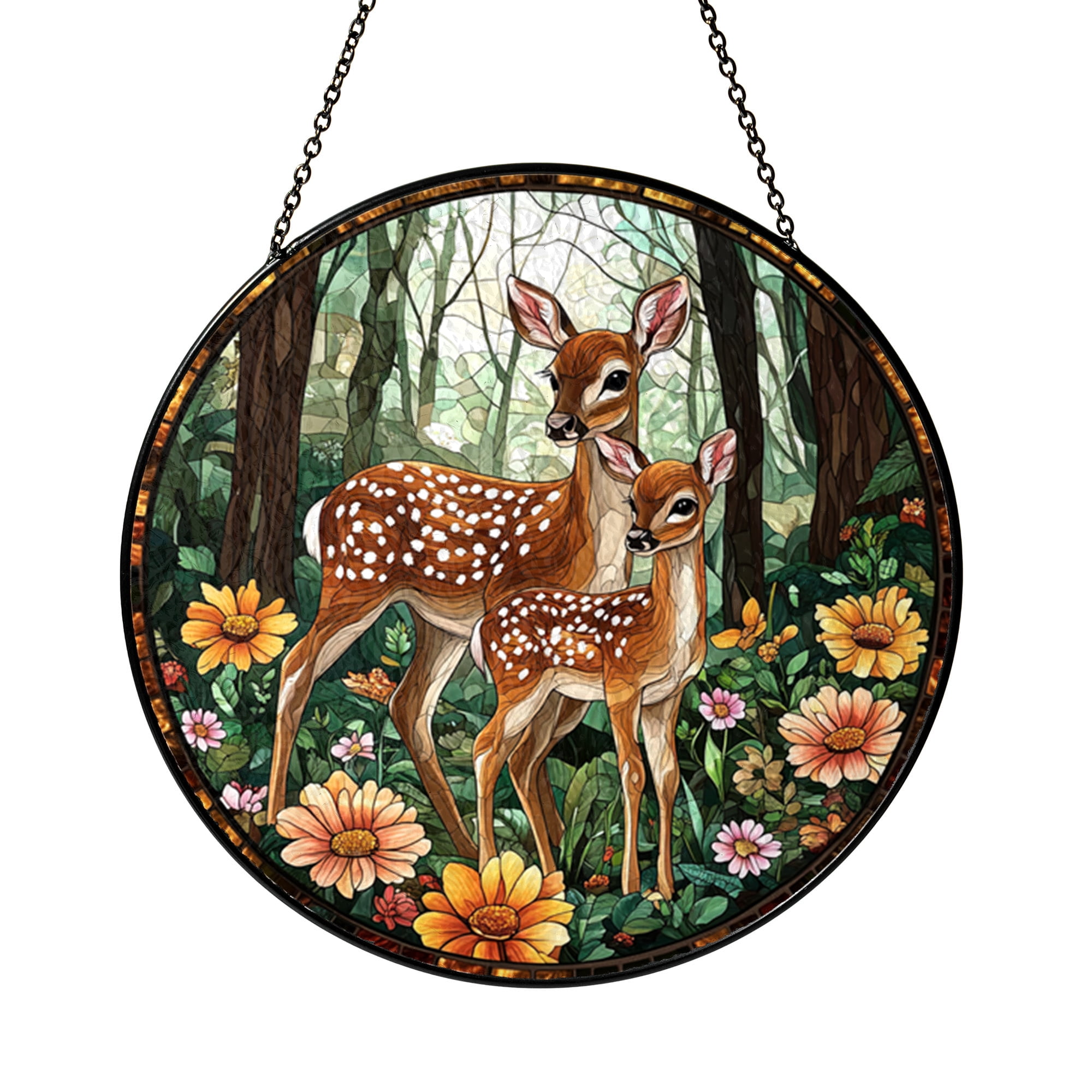Deer and Fawn Forest Stained Glass Style Suncatcher, Decorative Window ...
