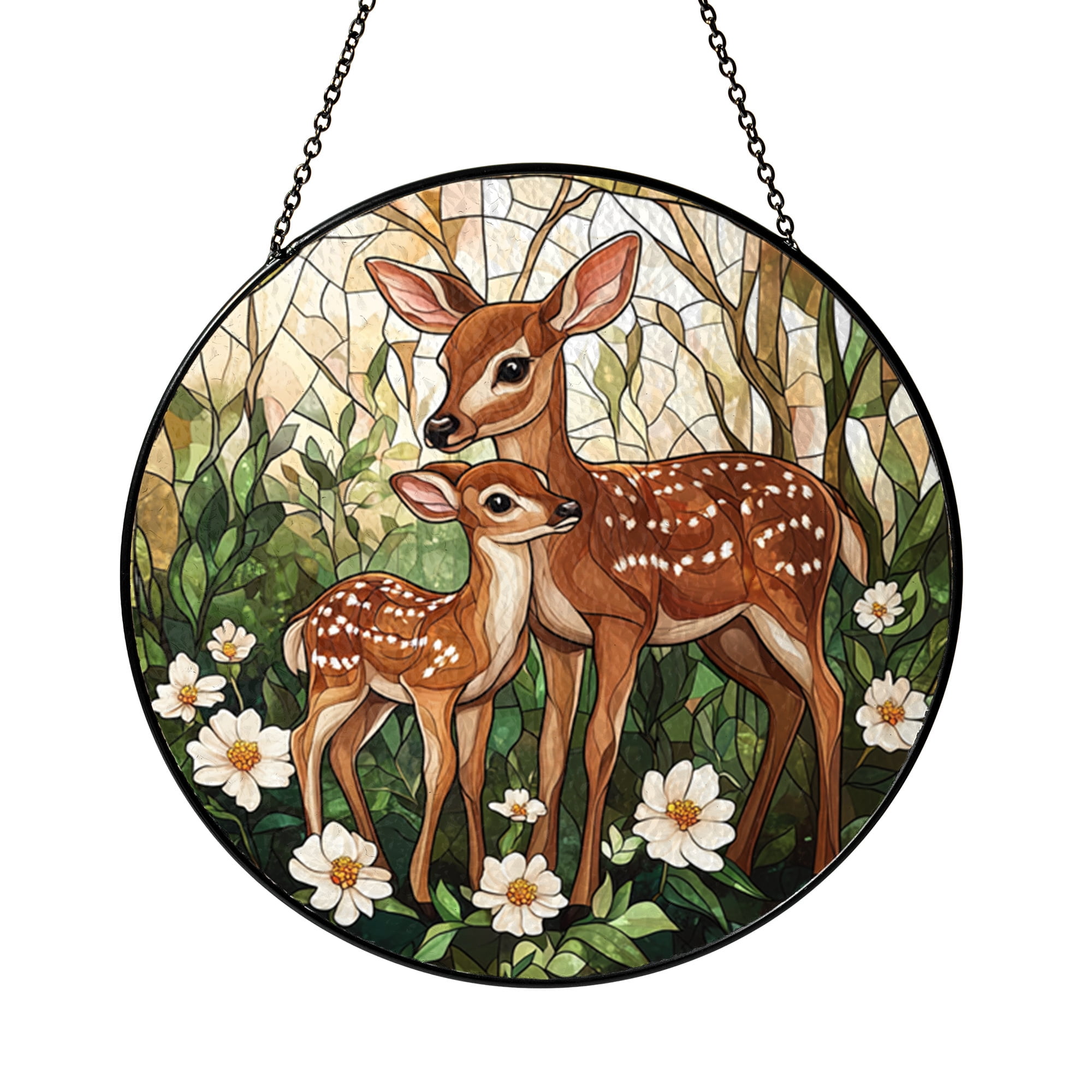 Deer and Fawn Stained Glass Window Hanging – Nature Window - Walmart.com