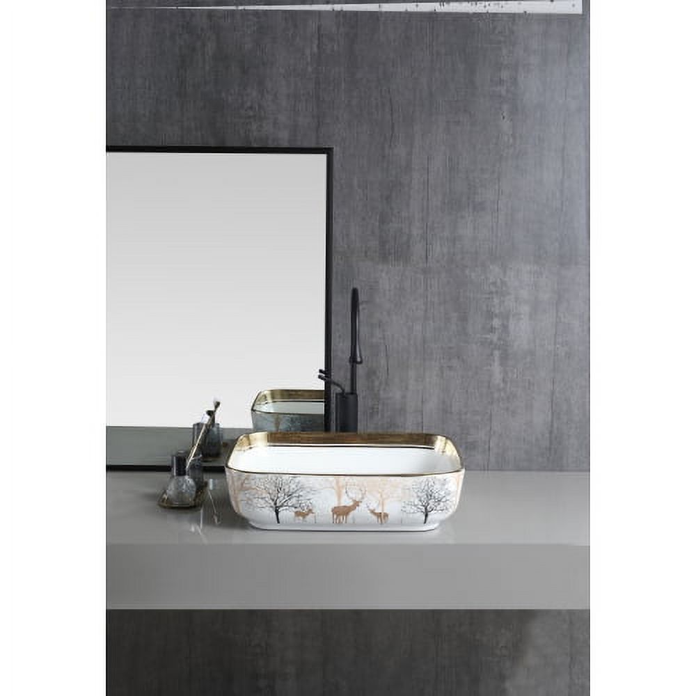 Deer and Forest Vessel Bathroom Sink Basin in White Ceramic Single ...