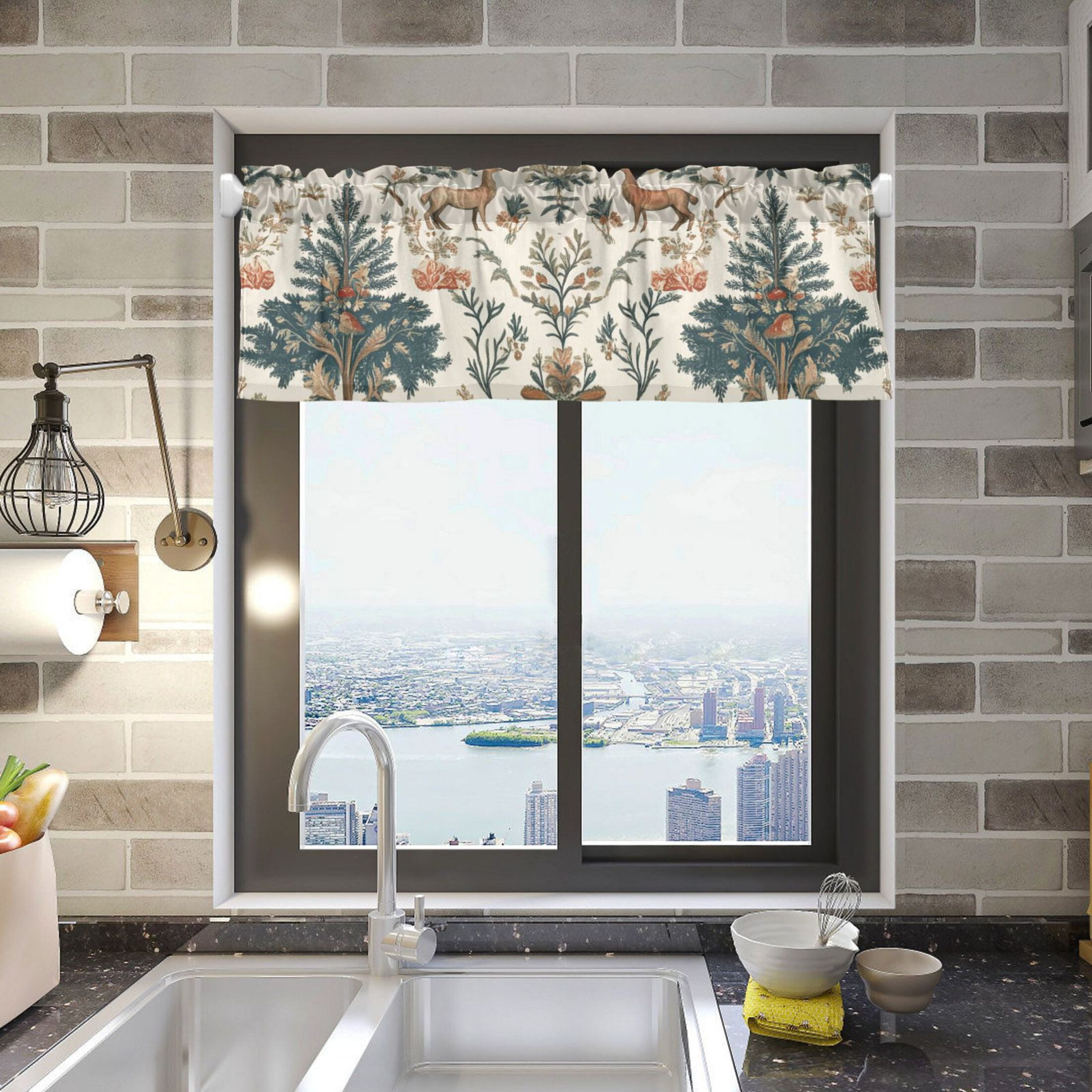 Deer and Pine Print Curtain Valances for Windows Kitchen Living Room ...