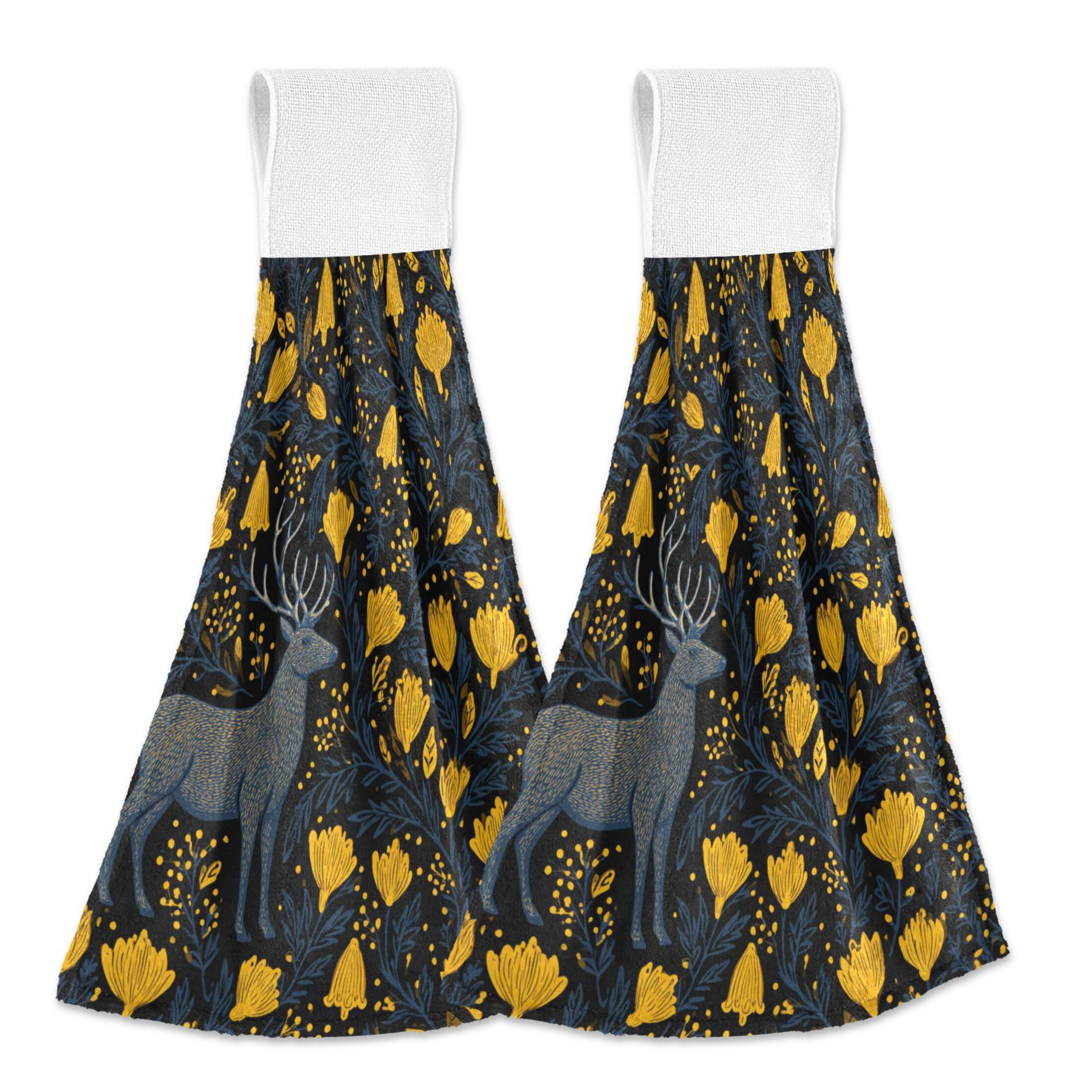 Deer and Yellow Flowers Hanging Towels with Loop Hand Towels Nylon ...