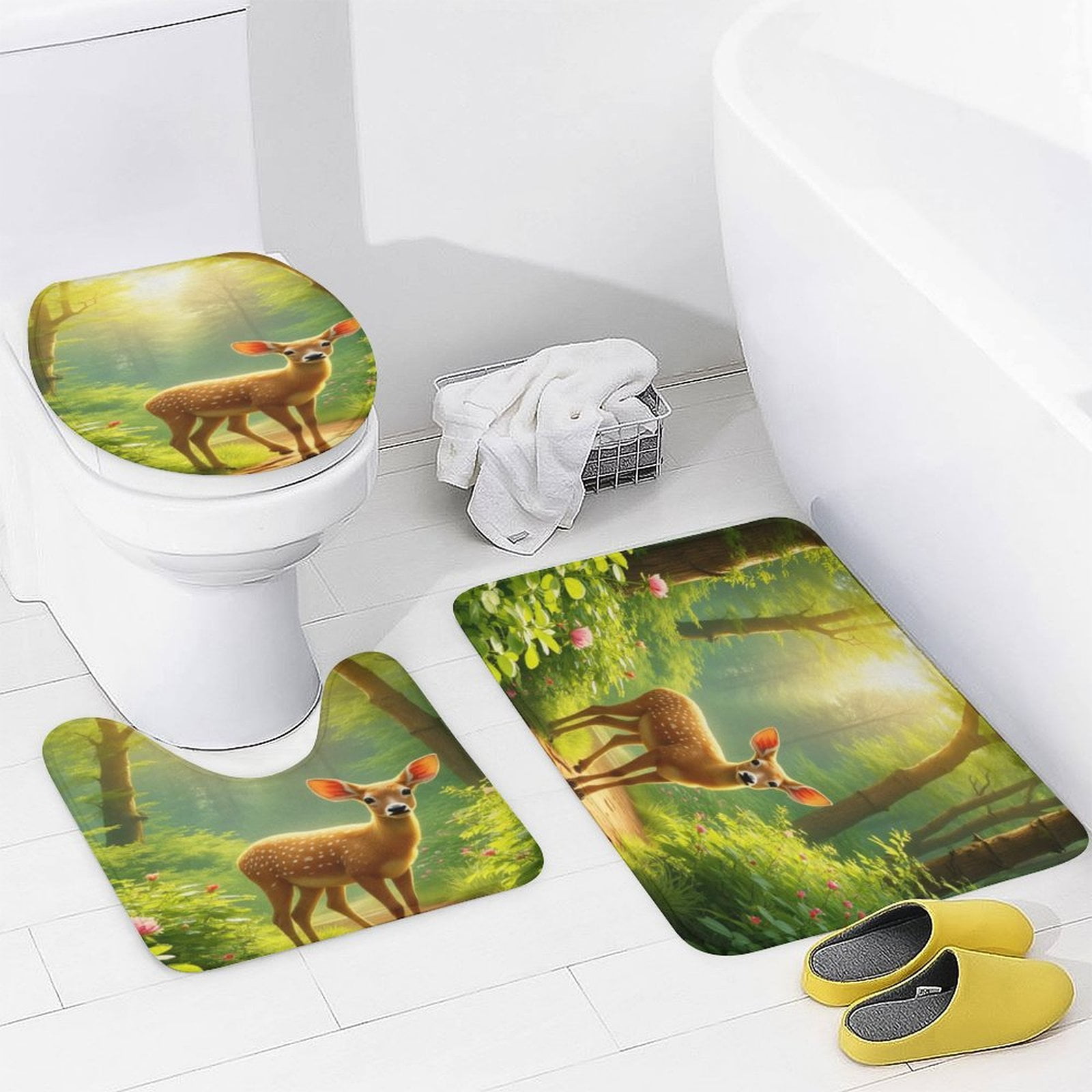 Deer in Enchanted Forest(1) Bathroom Mats Sets 3 Piece, Bath Mat Earth ...