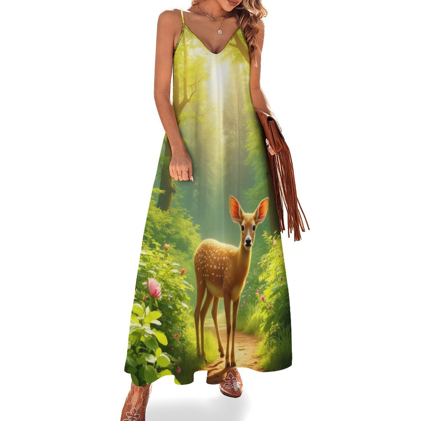 Deer in Enchanted Forest(1) Fine Art Sleeveless Dress Summer Dress ...