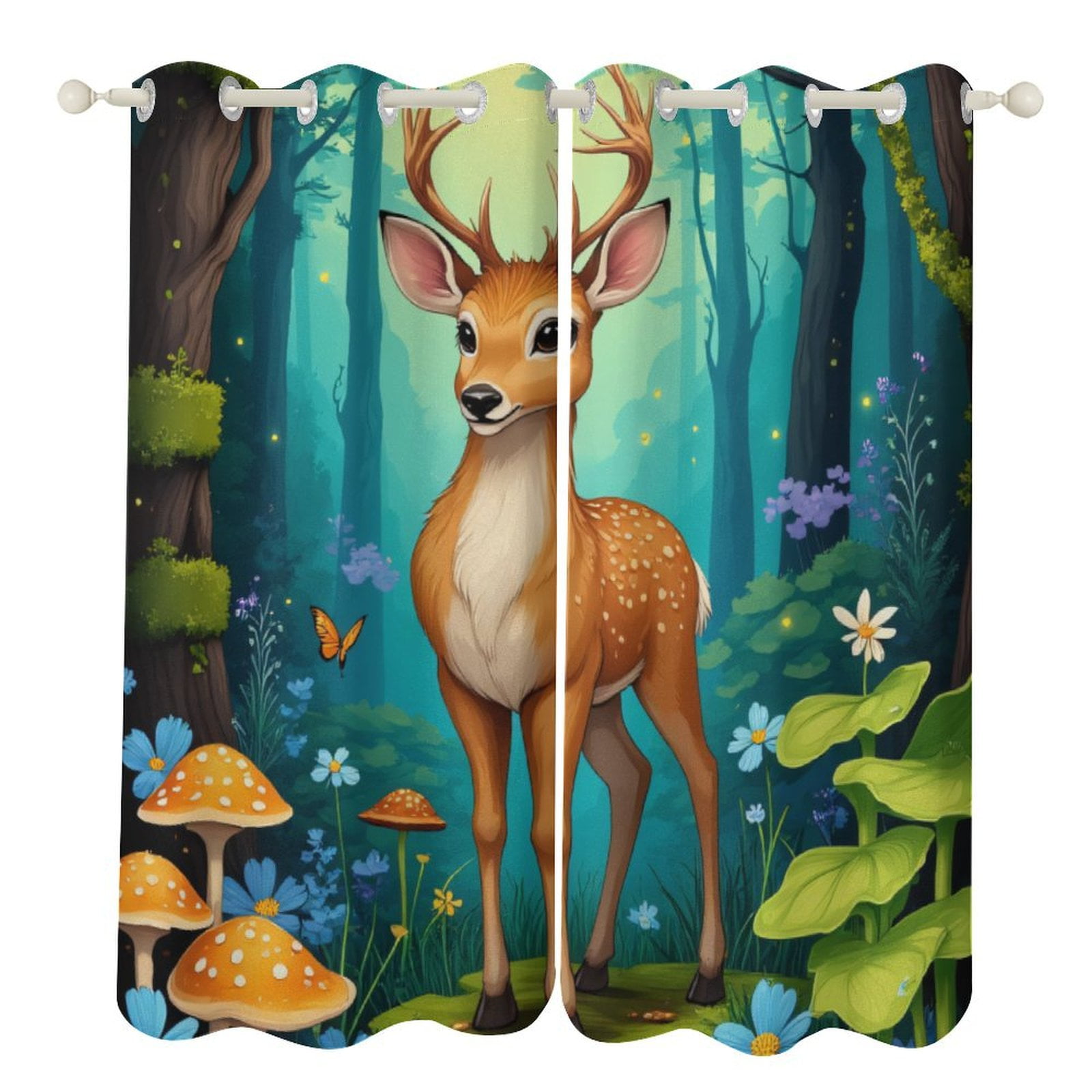 Deer in Enchanted Forest(2) Blackout Window Curtains for Bedroom Living Room Kicthen High ...