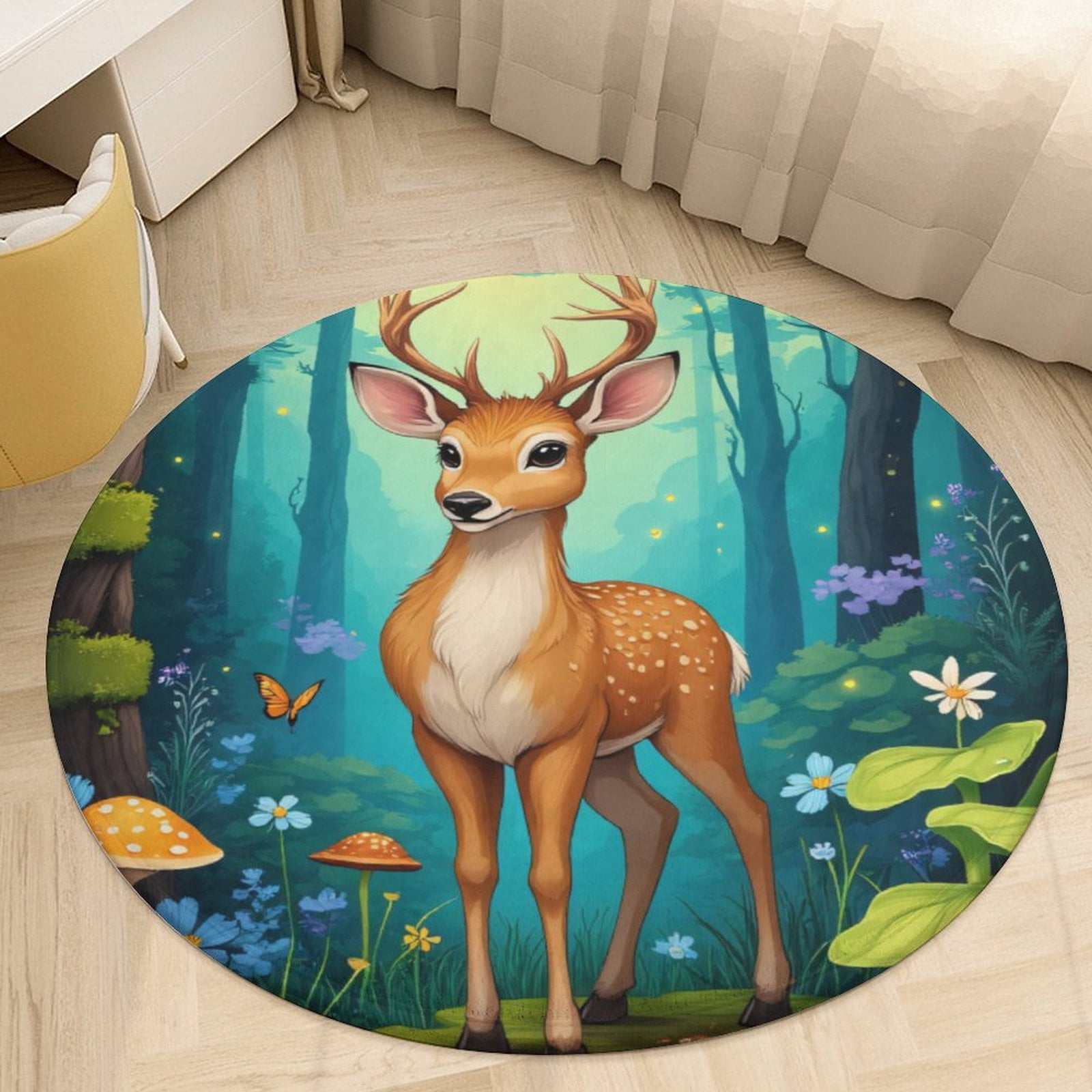 Deer in Enchanted Forest(2) Round Area Rugs for Bedroom Living Room ...