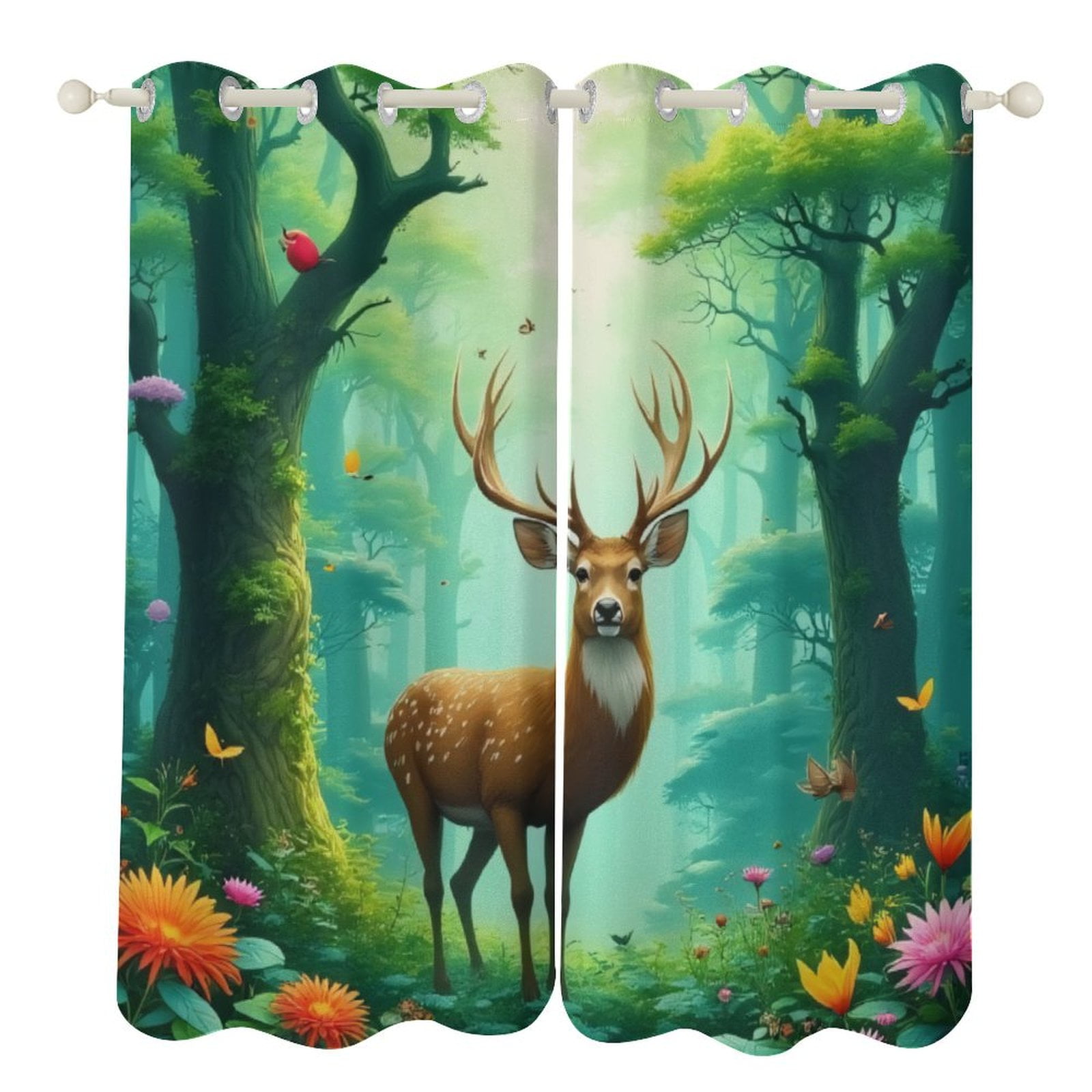Deer in Enchanted Forest Blackout Window Curtains for Bedroom Living ...