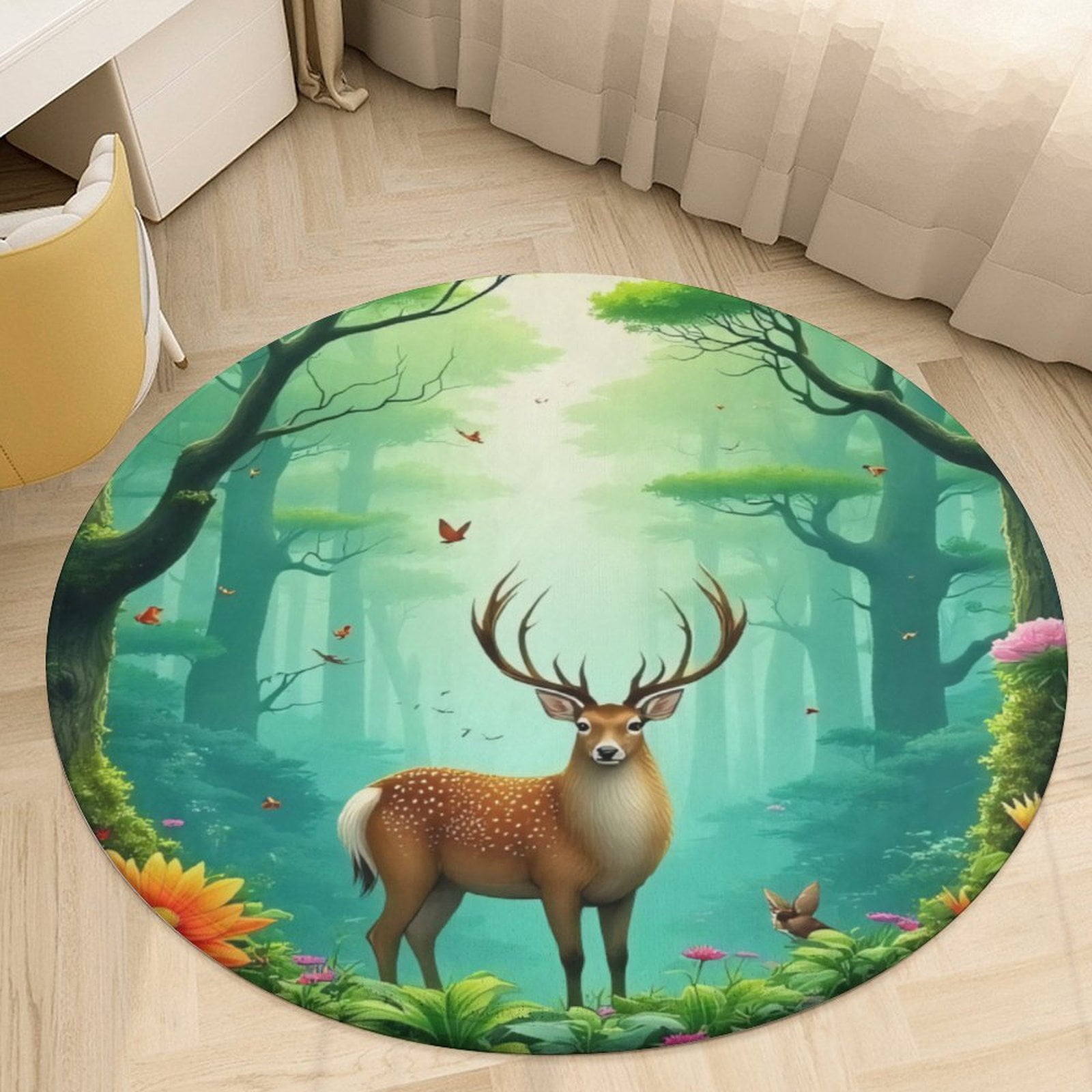 Deer in Enchanted Forest Round Area Rugs for Bedroom Living Room, 6FT ...