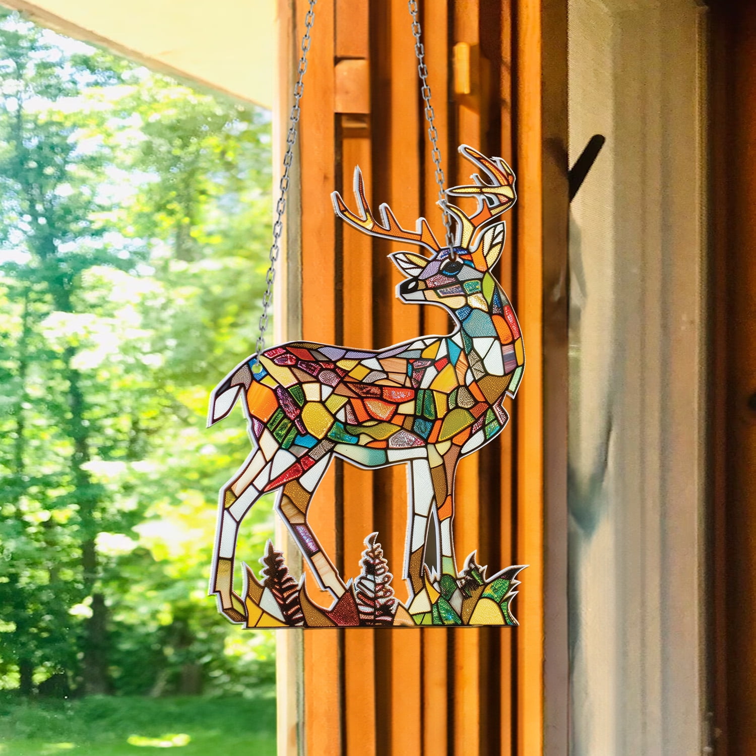 Deer in Forest Acrylic 2D Window Hanging, Gorgeous Stained Glass ...
