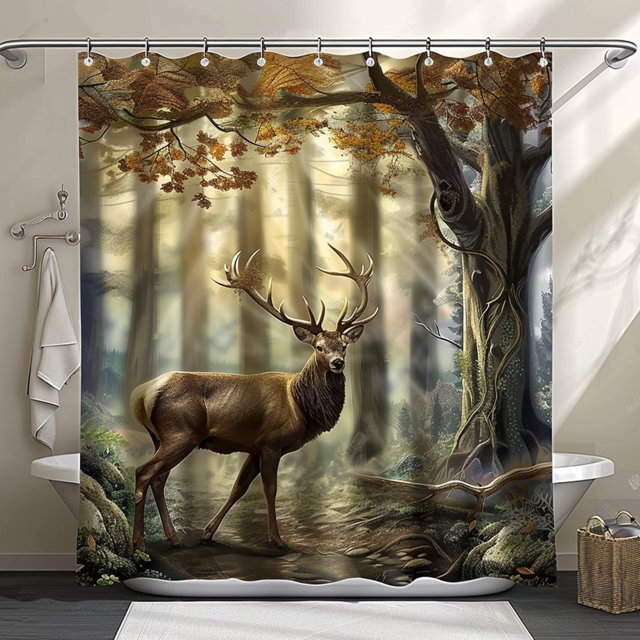 Deer in Forest Bathroom CurtainNature ThemeHighly RealisticStunning ...