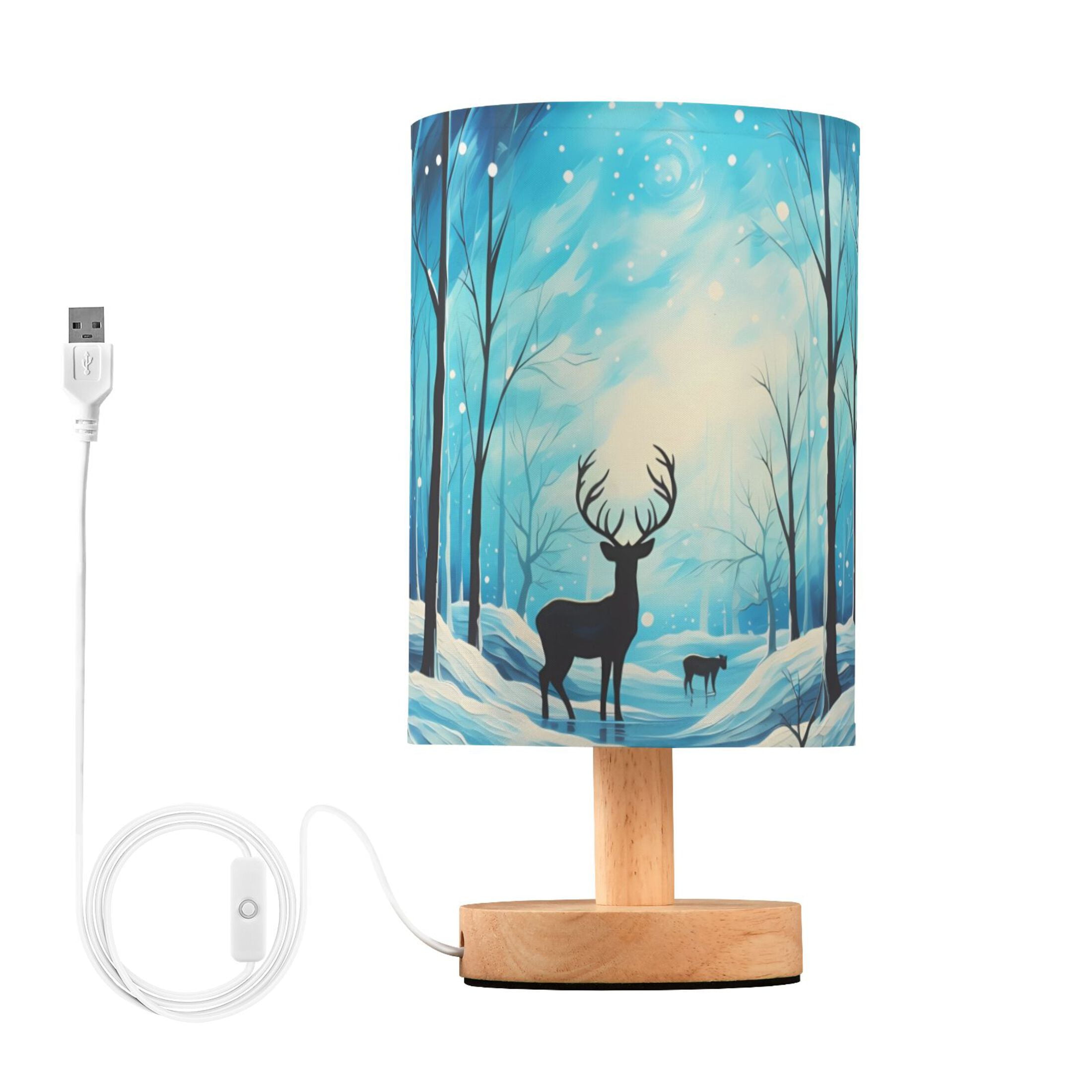 Deer in Forest Bedside Table Lamp LED Warm Lights with USB Charging ...