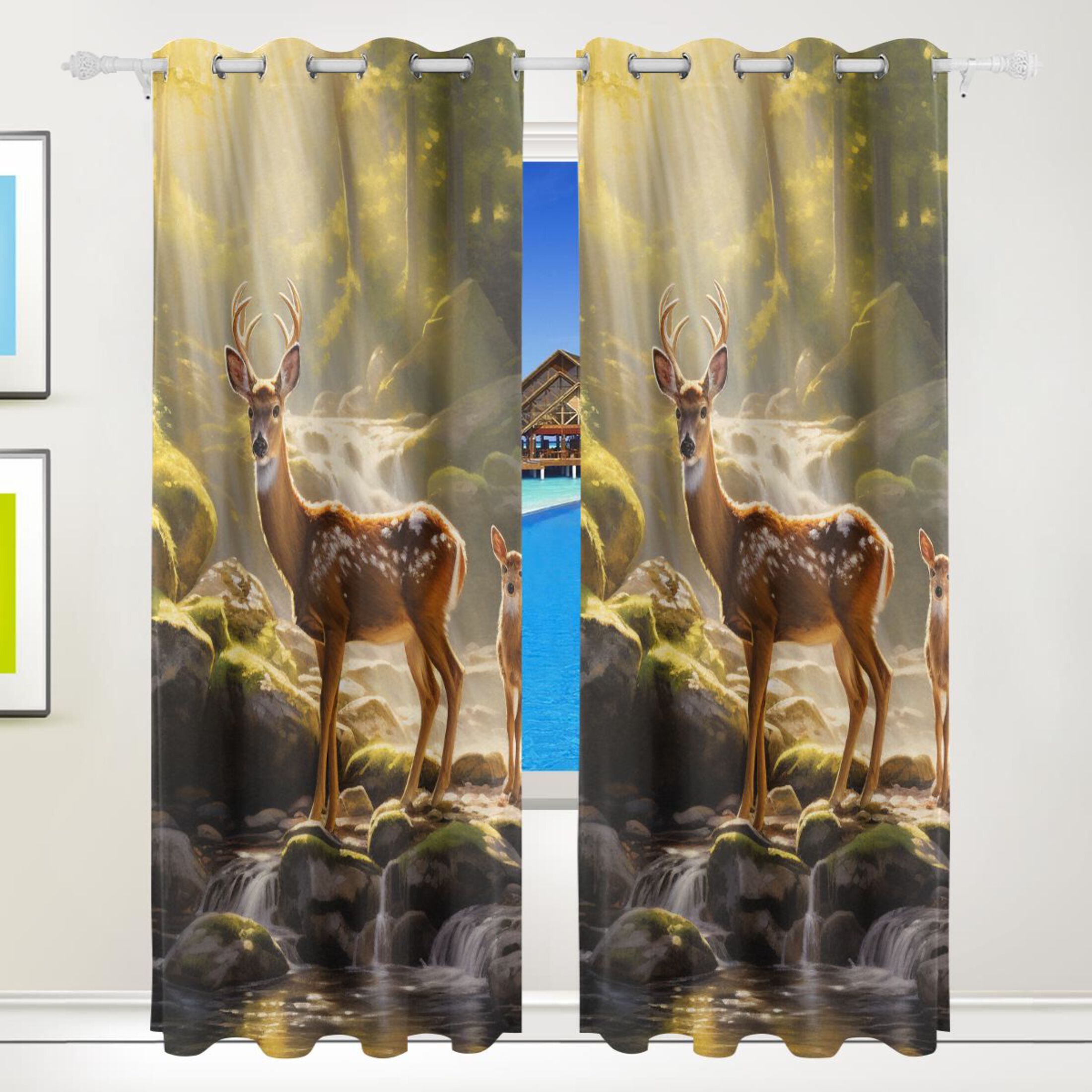 Deer in Forest Blackout Curtains 72 inch Length 2 Panels Grommet Drapes ...