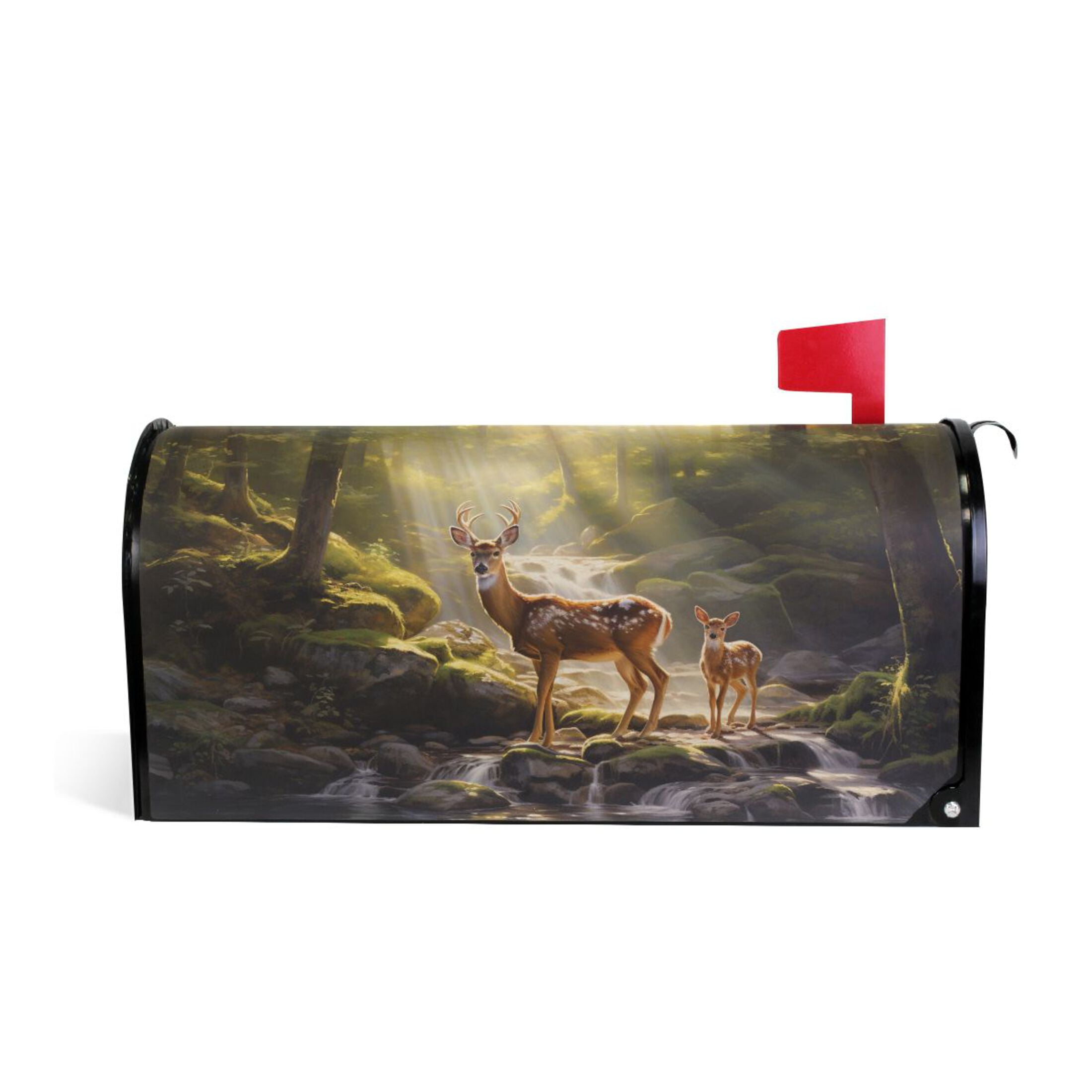Deer in Forest Magnetic Mailbox Covers 21" X 18" Post Letter Box Wraps ...
