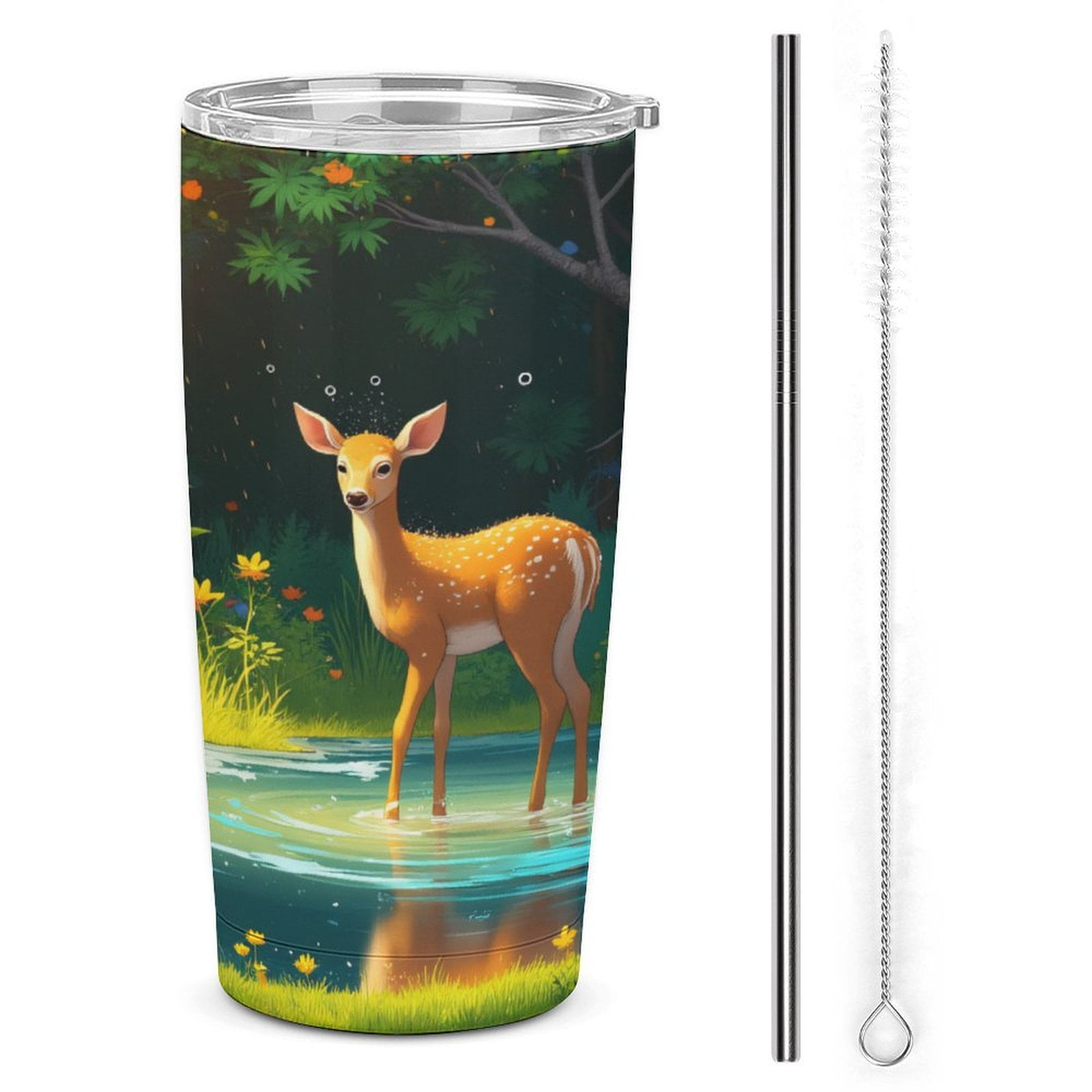 Deer in Forest Pond Tumbler with Lids And Straws Insulated Cup Reusable ...