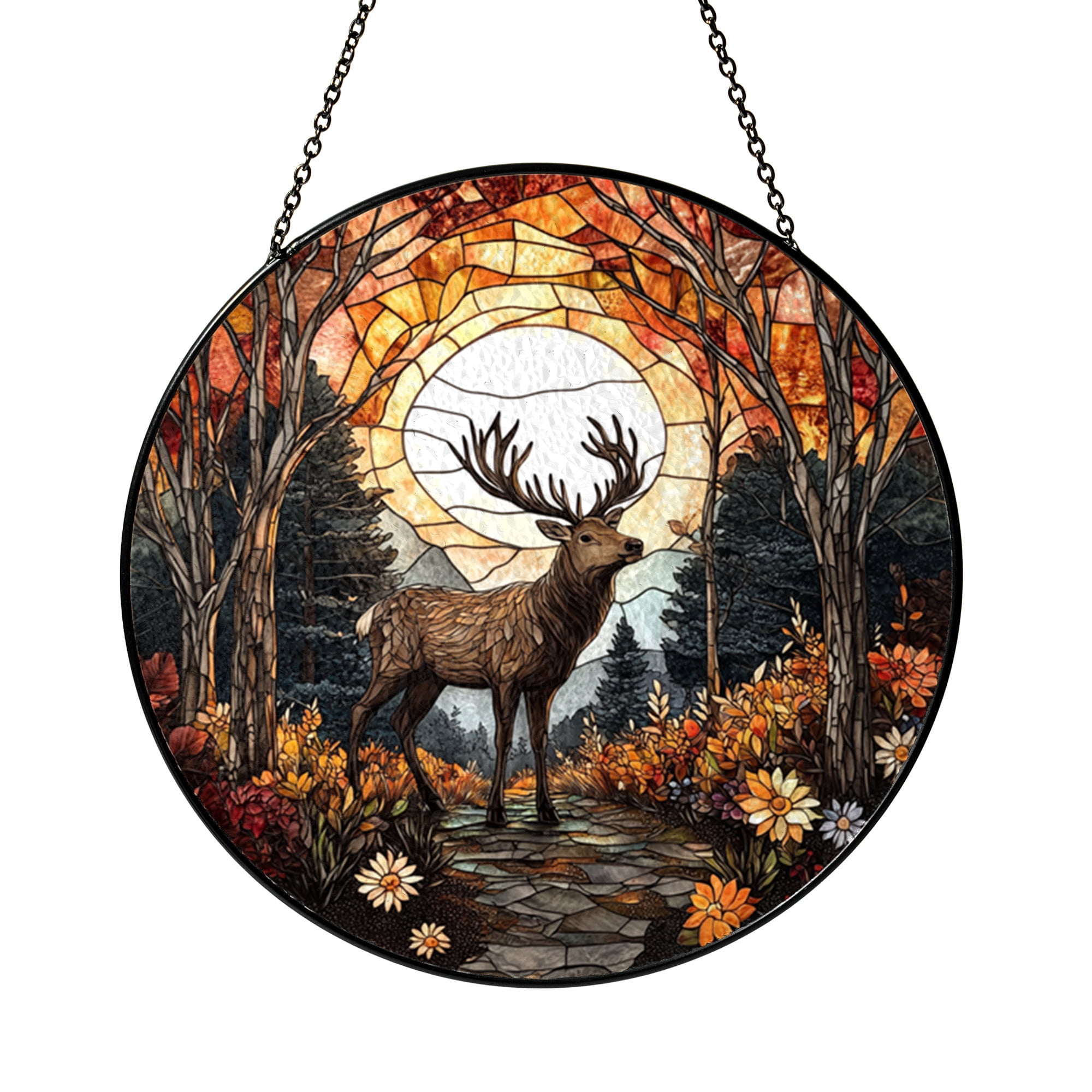 Deer in Forest Sunlight Stained Glass Style Suncatcher – Window Decor ...